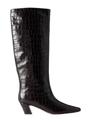 LOEFFLER RANDALL Marley Croc-effect Leather Knee-high Boots - Brown