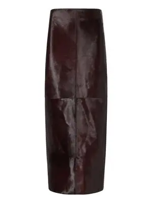 Nour Hammour NOUR HAMMOUR Elyse Paneled Calf Hair Midi Skirt Bronze