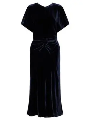 Victoria Beckham Bela Gathered Velvet Midi Dress - Blue