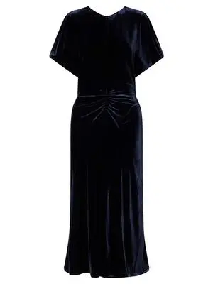 Victoria Beckham VICTORIA BECKHAM Bela Gathered Velvet Midi Dress Navy