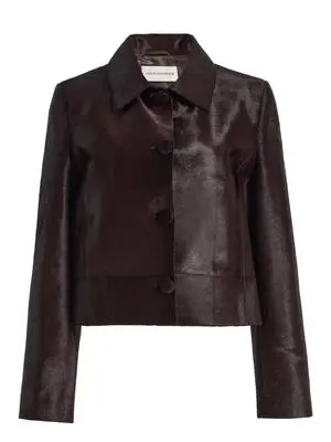 Nour Hammour Hadley Cropped Ponyhair Jacket - Brown