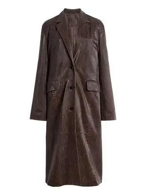 Paris Georgia PARIS GEORGIA Python-Embossed Leather Trench Coat Brown