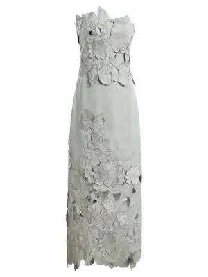 Costarellos Nikola Embroidered Floral-cut Satin Midi Dress - Green