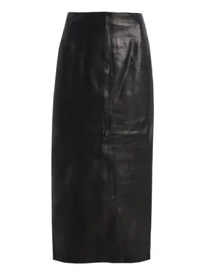 Nour Hammour Leather Midi Skirt - Black