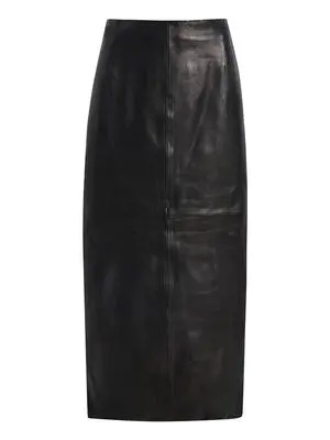 Nour Hammour Leather Midi Skirt - Black