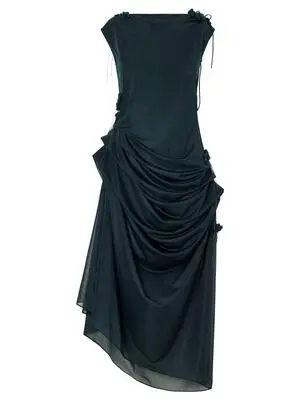 PAULINE DUJANCOURT Najia Asymmetric Jersey Midi Dress With Floral Appliqu - Emerald