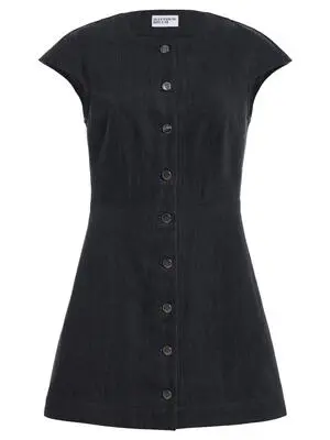 Matthew Bruch Cap Sleeve Denim Mini Dress - Black