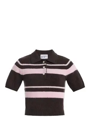 Matthew Bruch Striped Mohair Knit Polo - Brown