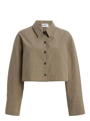 Matthew Bruch Cropped Plaid Button-down Shirt - Khaki