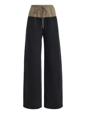 Matthew Bruch Drawstring Plaid Denim Combo Trousers - Black