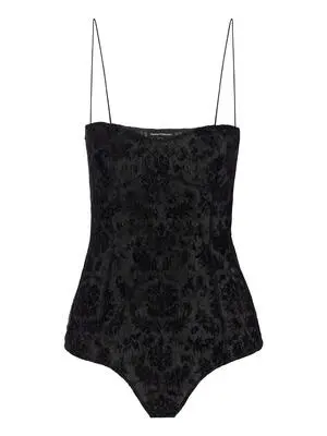 PAULINE DUJANCOURT Velvet Lace Bodysuit - Black