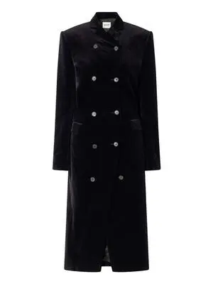 Khaite Rolon Velvet Double-breasted Long Coat - Black