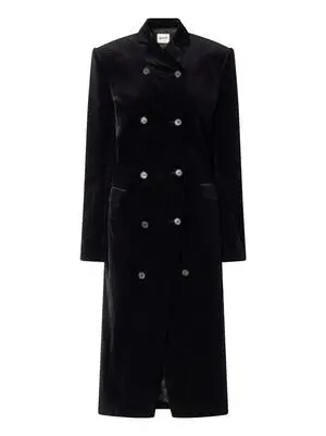 Khaite Rolon Velvet Double-breasted Long Coat - Black