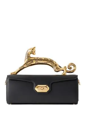 LANVIN Leather Clutch With Cheetah Top Handle - Black