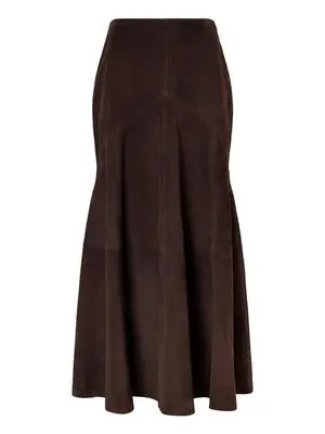 Nour Hammour Paneled Suede Midi Skirt - Brown