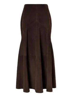 Nour Hammour Paneled Suede Midi Skirt - Brown