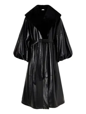 Magda Butrym Belted Plush-trimmed Leather Coat - Black