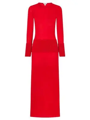 Alaïa Ribbed Wool Midi Dress - Red