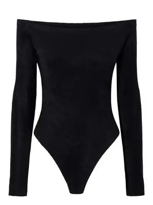 Alaïa Off-the-shoulder Velvet Bodysuit - Black
