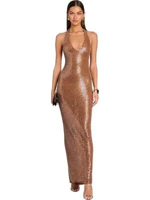 Retrofete Lolly Sequin Maxi Dress - Hazelnut