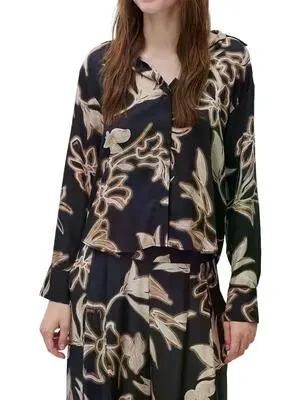 BENETTON Floral Print Long Sleeve Shirt - Black