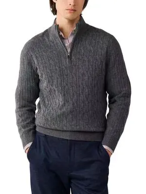 HACKETT LONDON Lambswool Cable-knit Quarter-zip Pullover - Grey