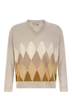 BALLANTYNE Diamond-inlay V-neck Sweater - Neutrals