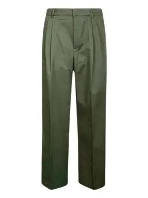AMARANTO Khaki Frayed-seam Pleated Trousers - Green