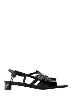 Cecilie Bahnsen Floral-appliqué Calfskin Sandals - Black