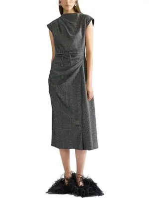 Erdem Herringbone Draped Midi Dress - Black