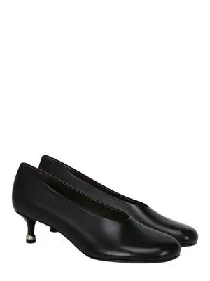 POTAMY Round-toe Leather Heeled Pumps With Gold-tone Heel Detail - Black