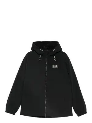 EA7 Logo Patch Hooded Jacket - Black