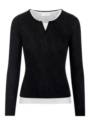 ELEH Sequined Layered V-neck Long Sleeve T-shirt - Black