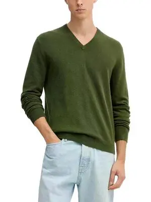 BENETTON Fine Knit V-neck Long Sleeve Sweater - Green