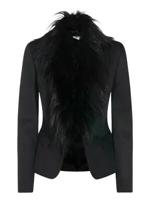 ELISABETTA FRANCHI Elisabetta Franchi Faux Fur Trim Tailored Jacket