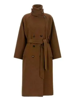 Alberto Biani Belted Double-breasted Wool Coat - Brown