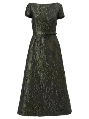 Carolina Herrera Floral Cloqué Midi Dress - Green