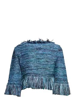 CHARLOTT Fringe-trim Bouclé Jacket - Blue