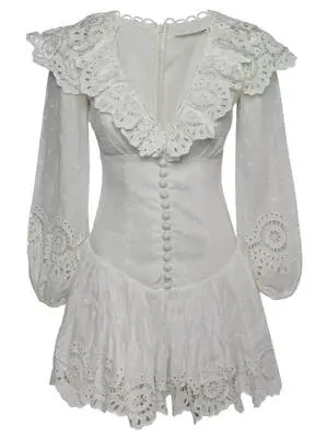 Zimmermann Fil Coupé Lace-trimmed Dress - White