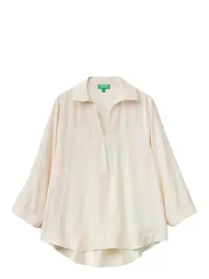 BENETTON V-neck Long-sleeve Blouse - Neutrals