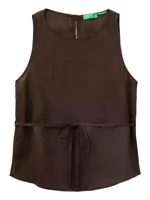 BENETTON Sleeveless Belted Blouse - Brown