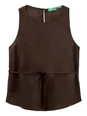 BENETTON Sleeveless Belted Blouse - Brown