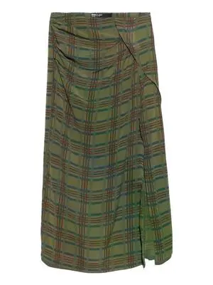 BIMBA Y LOLA BIMBA Y LOLA Khaki Checked Gathered Fluid Maxi Skirt