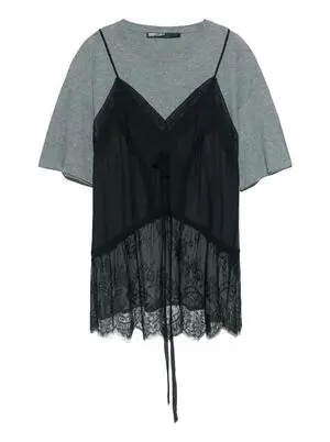 Bimba Y Lola Gray Melange Fluid Layer T-shirt Top - Black
