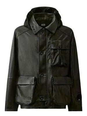 C.P. COMPANY Goggle Detail Leather Jacket - Black