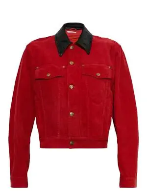 Versace Corduroy Leather-collar Jacket - Red