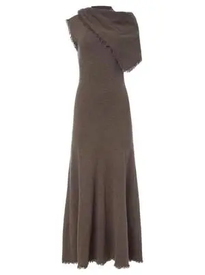 MONSE Monse Sleeveless Mock Neck Knit Dress With Fringed Hem And Scarf