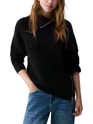 Liu Jo Wool Blend Sweater With Asymmetrical Zip - Black