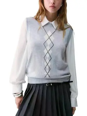 Liu Jo LIU JO Wool Blend Argyle Vest Grey