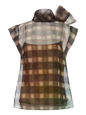 MONSE Monse Plaid Shoulder-Tie Blouse